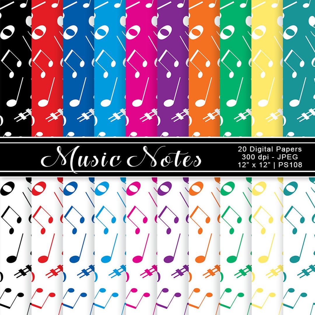 Music Notes Digital Paper, Musical Note Scrapbook Paper, Printable ...