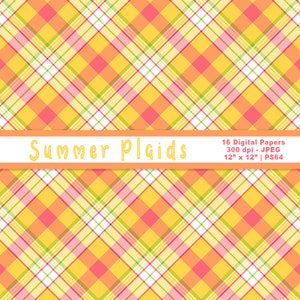 Summer Plaids Digital Paper, Plaid Background Paper, Printable Plaids ...
