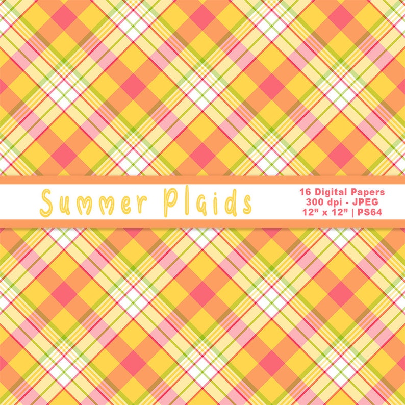 Summer Plaids Digital Paper, Plaid Background Paper, Printable Plaids ...