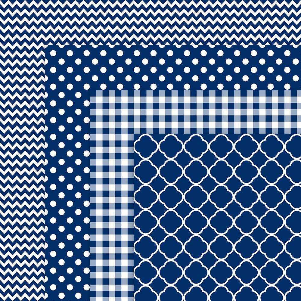 Navy & White Digital Papers, Digital Scrapbook Paper, Patterned Papers ...