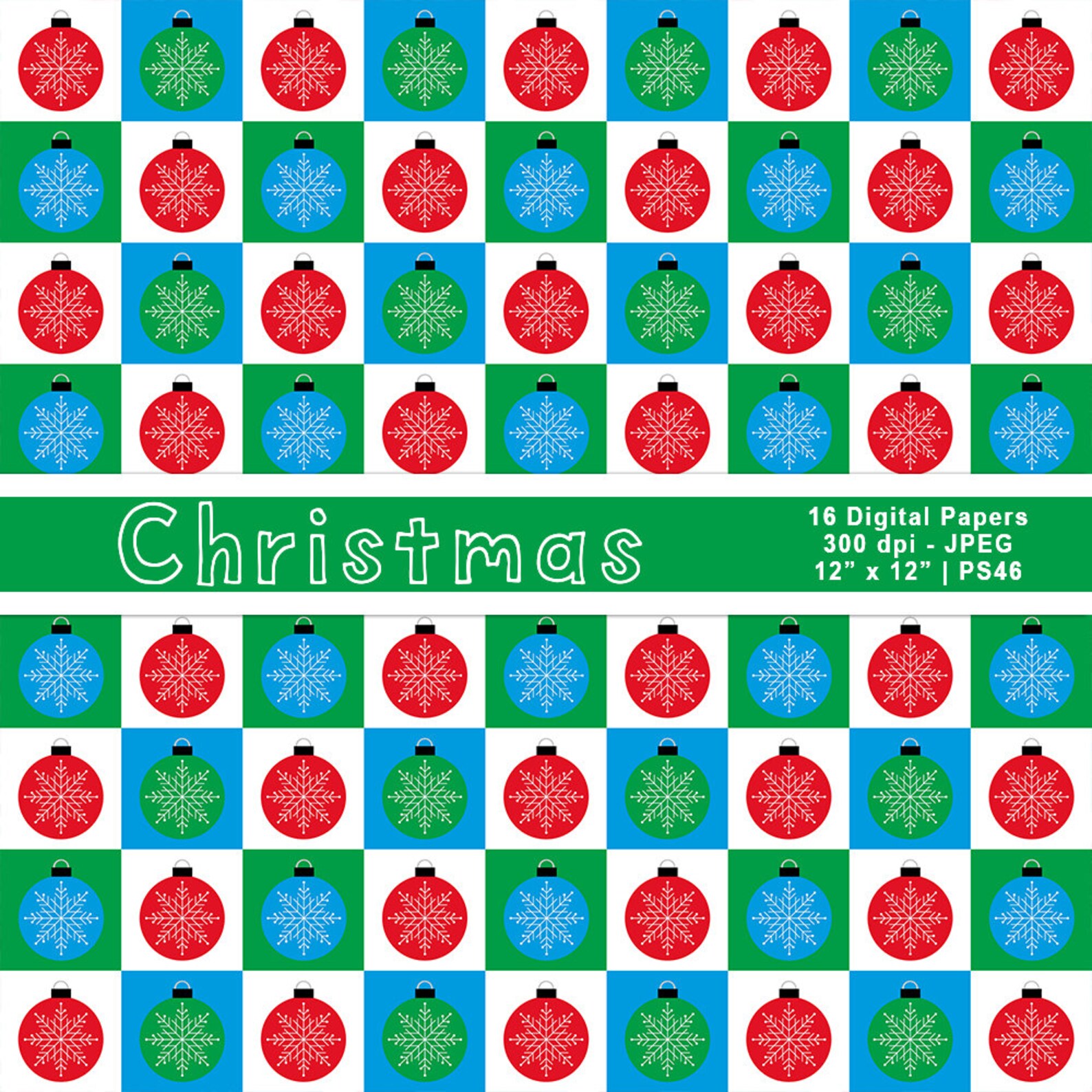 Christmas Digital Paper, Snowflake Paper, Christmas Tree Paper, Red ...