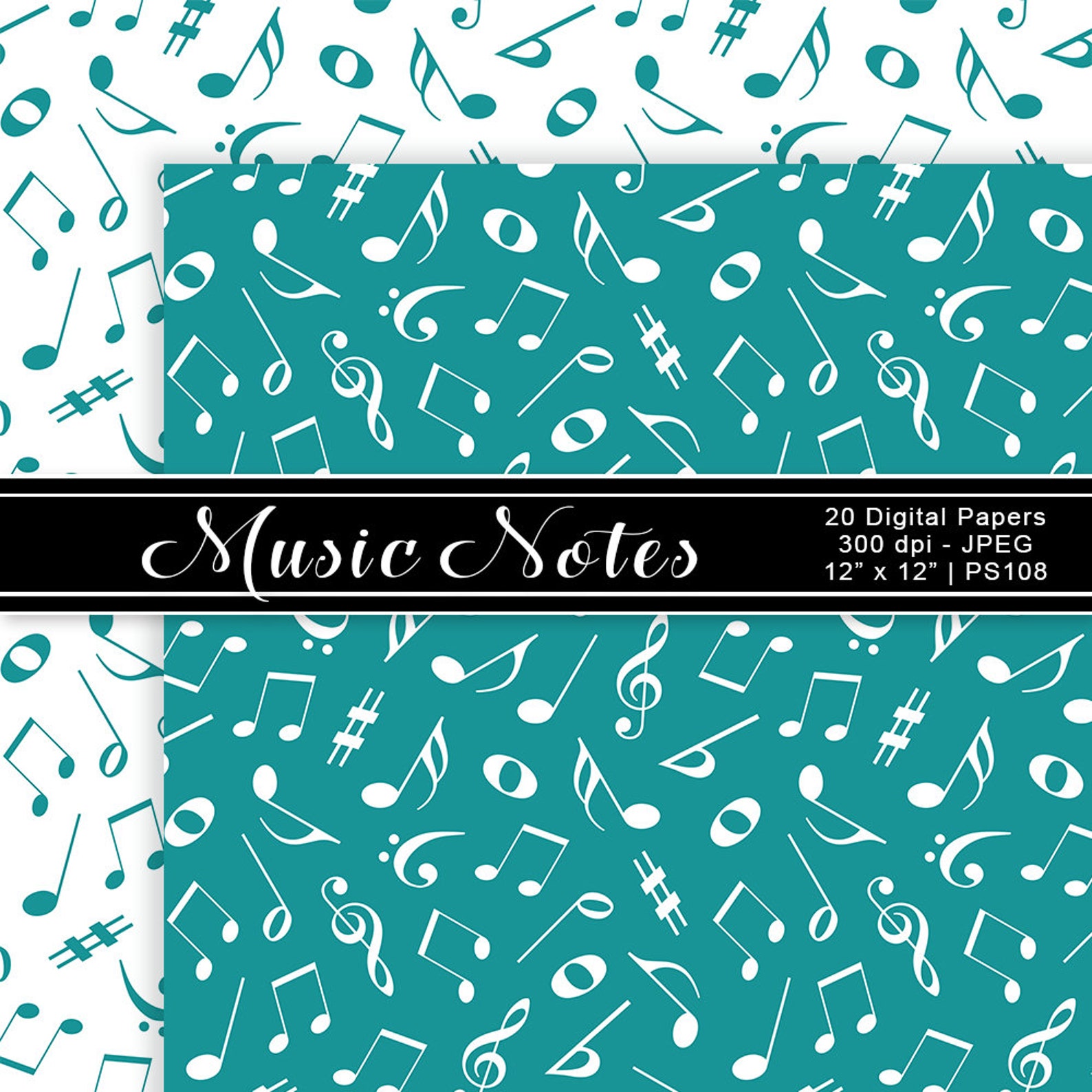 Music Notes Digital Paper Musical Note Scrapbook Paper | Etsy