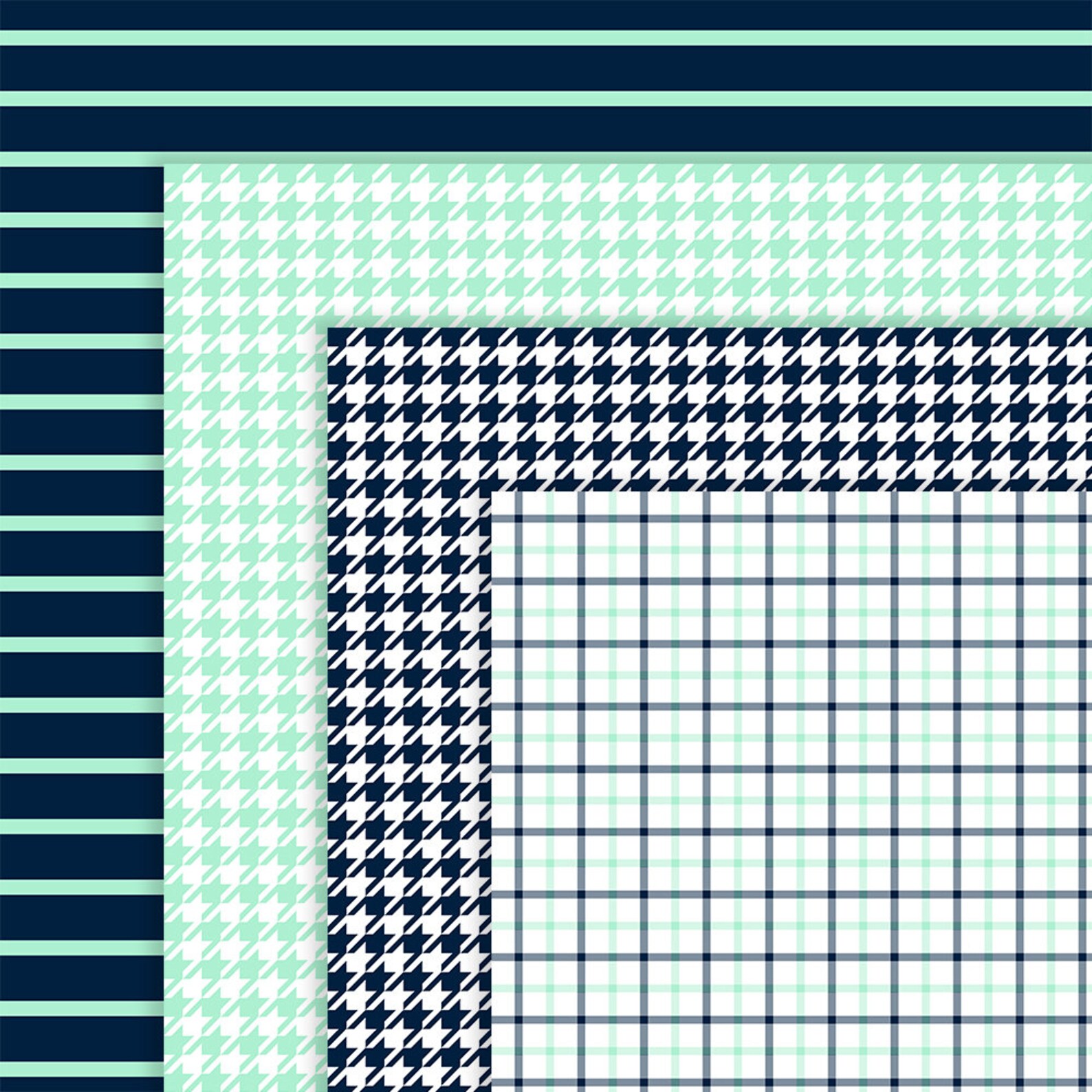 Midnight & Mint Digital Papers Deep Blue Patterns Mint Green - Etsy
