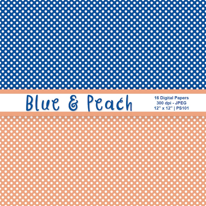 Blue & Peach Digital Scrapbook Papers, Blue Backgrounds, Peach ...