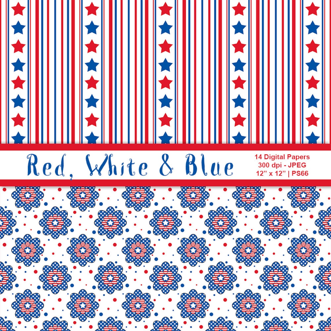 Red White & Blue Digital Paper Patriotic Paper Independence - Etsy