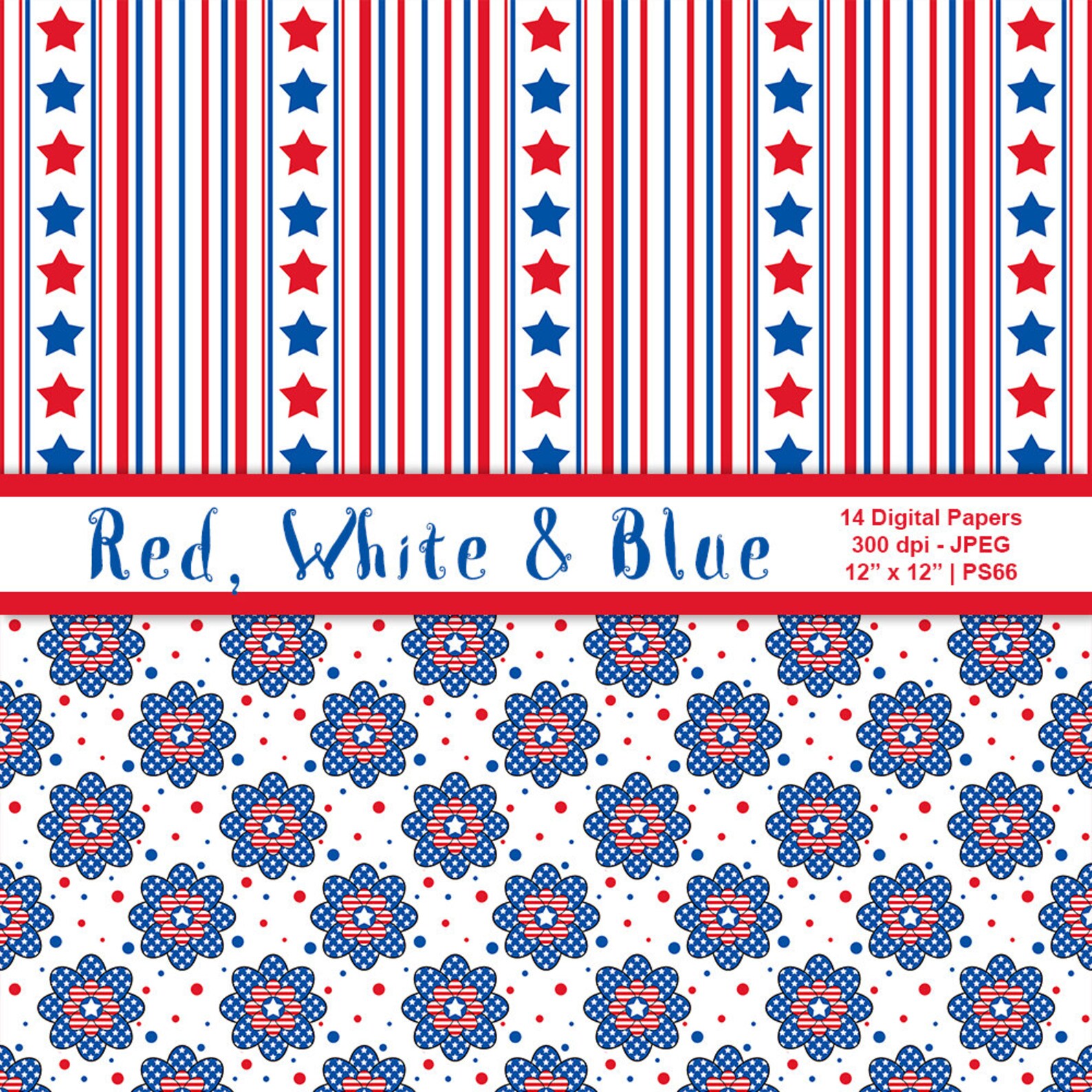 Red White & Blue Digital Paper Patriotic Paper Independence - Etsy