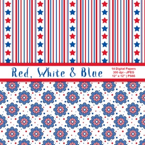 Red White & Blue Digital Paper, Patriotic Paper, Independence Day, July ...