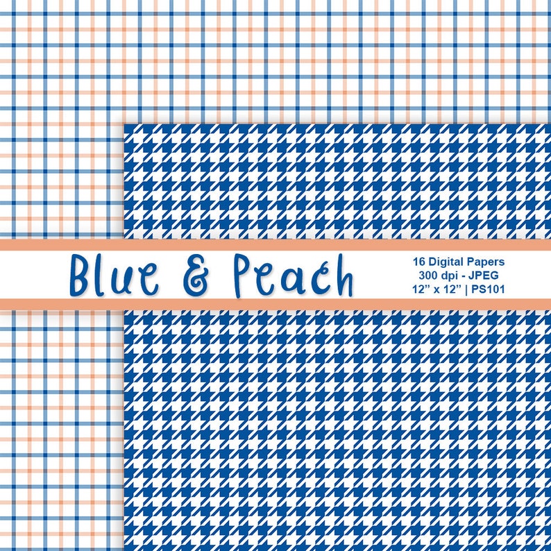 Blue & Peach Digital Scrapbook Papers, Blue Backgrounds, Peach ...