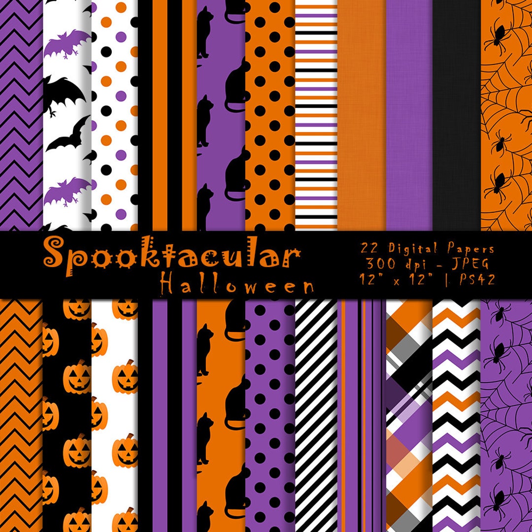 Halloween Paper, Digital Halloween, Orange and Black Paper, Purple ...