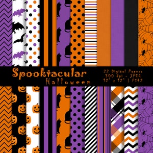 Halloween Paper, Digital Halloween, Orange and Black Paper, Purple ...