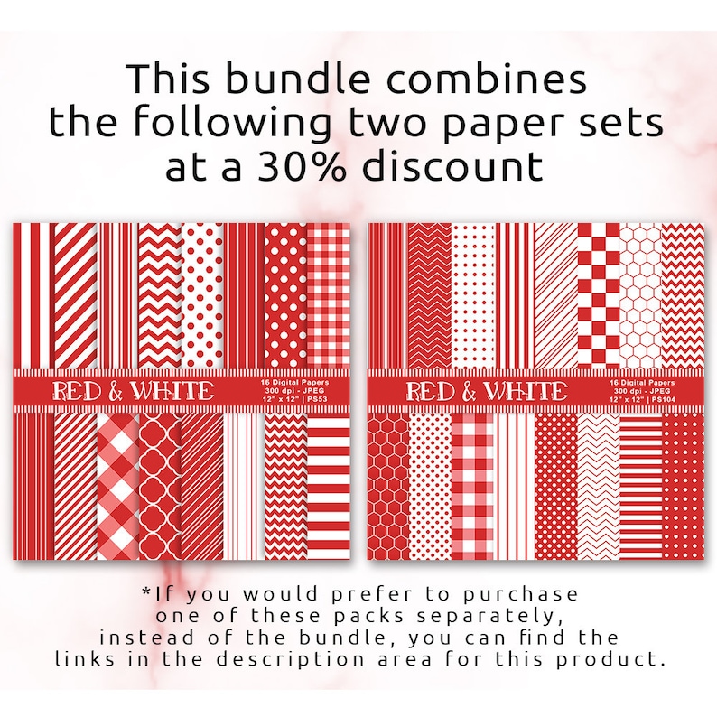 Red & White Digital Papers, Red Backgrounds, Scrapbook Paper, Printable ...