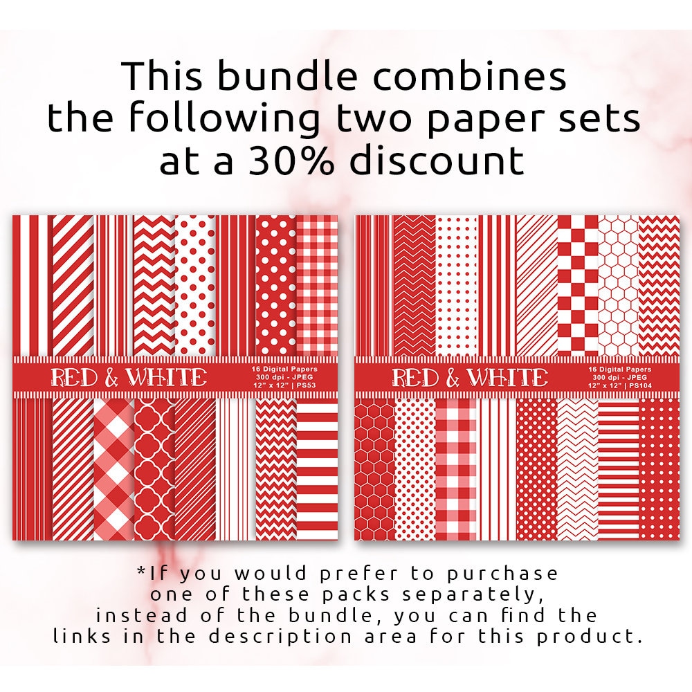 Red & White Digital Papers, Red Backgrounds, Scrapbook Paper, Printable ...