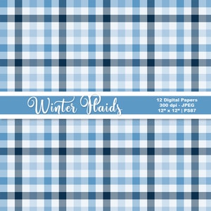Blue Winter Plaids, Digital Paper, Holiday Patterns, Christmas Paper ...