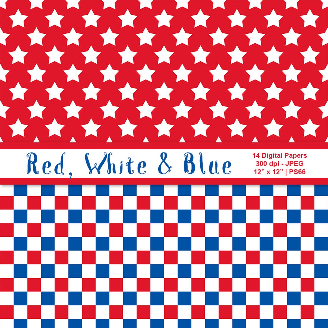 Red White & Blue Digital Paper Patriotic Paper Independence - Etsy