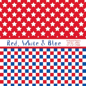 Red White & Blue Digital Paper, Patriotic Paper, Independence Day, July ...