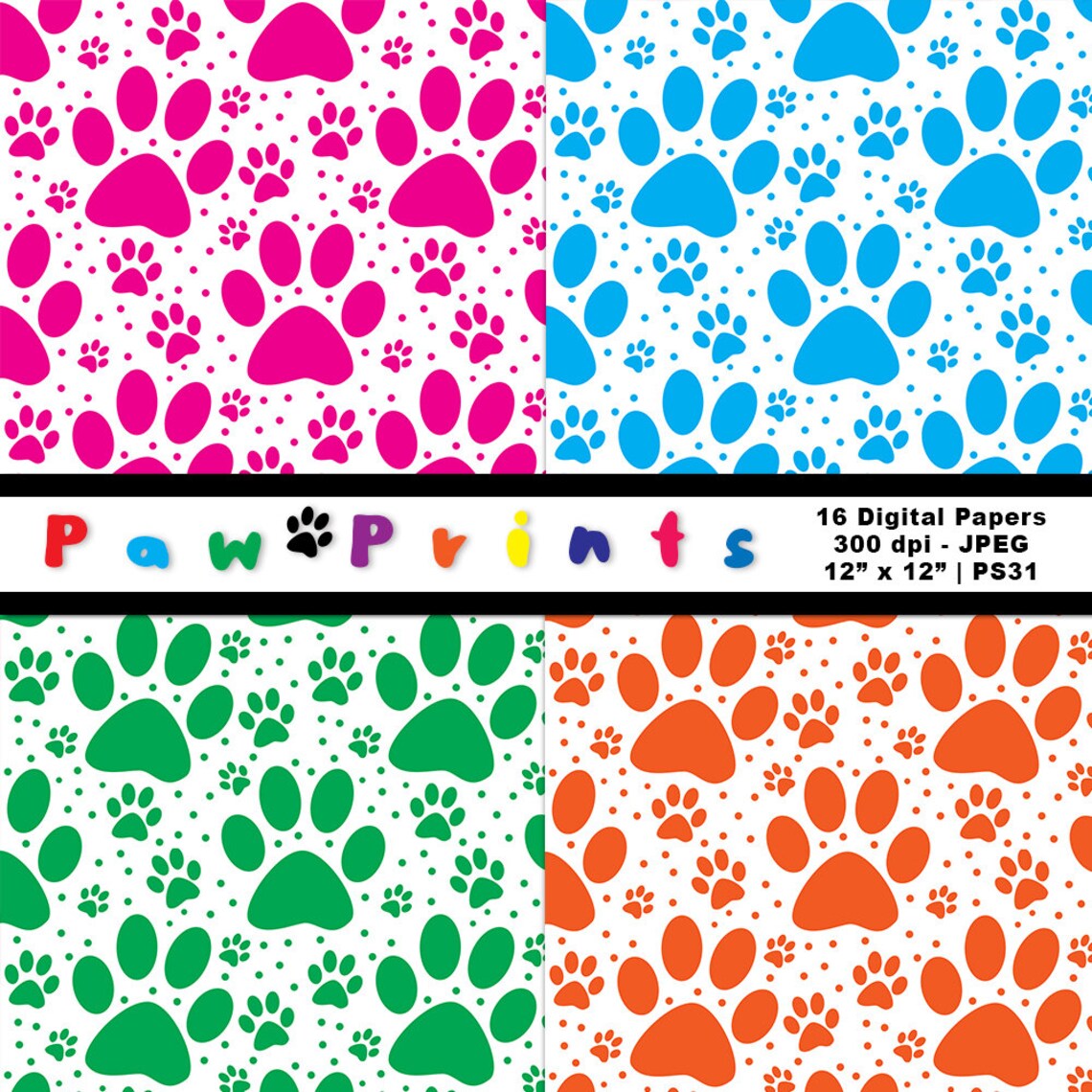 Paws Digital Paper Rainbow Paw Prints Paw Patterns Animal - Etsy