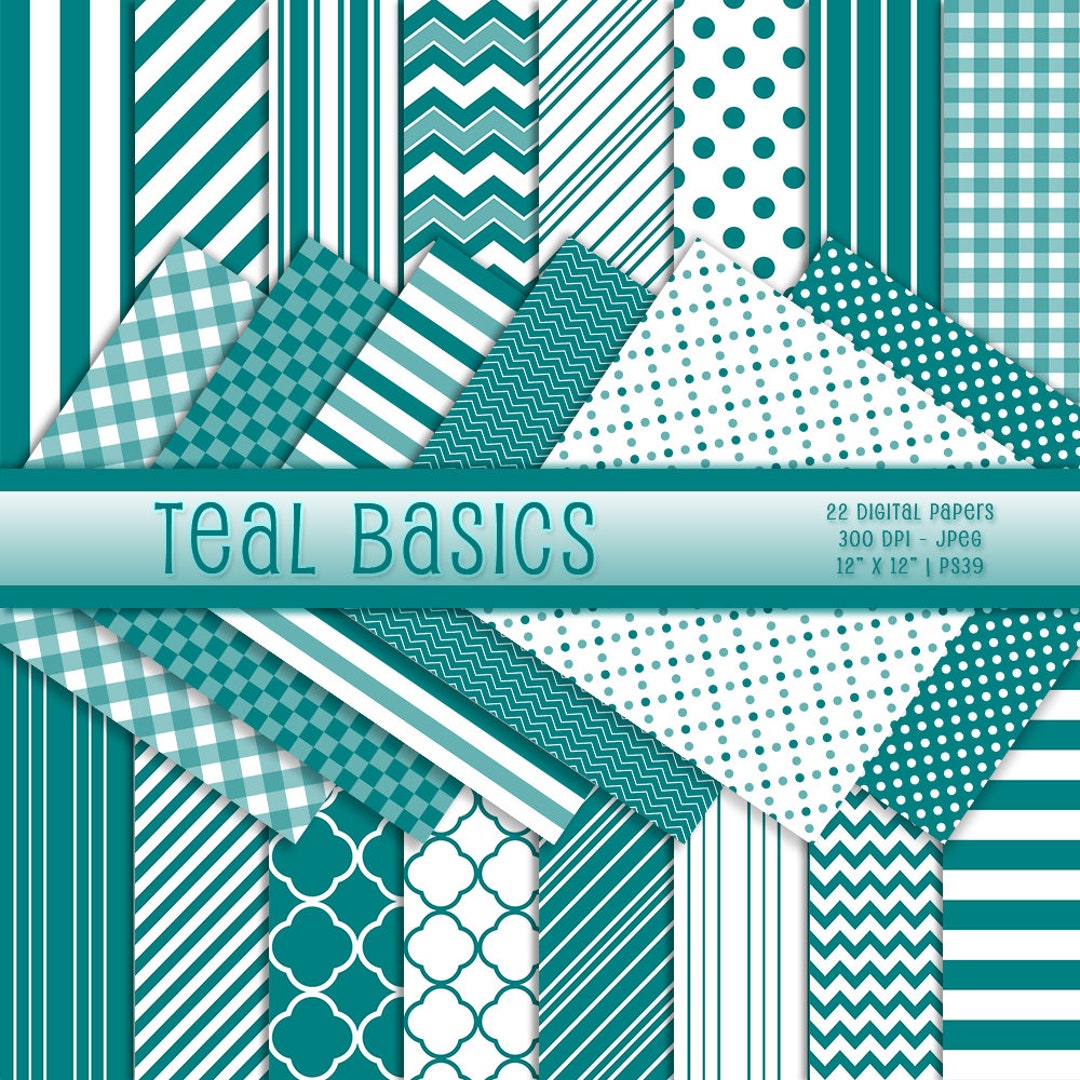 Teal Basics Digital Paper, Teal Digital Backgrounds, Teal Printable ...