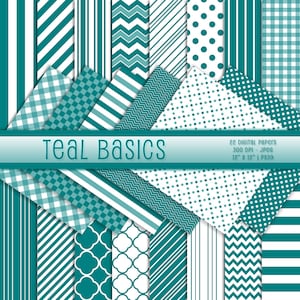 Teal Basics Digital Paper, Teal Digital Backgrounds, Teal Printable ...