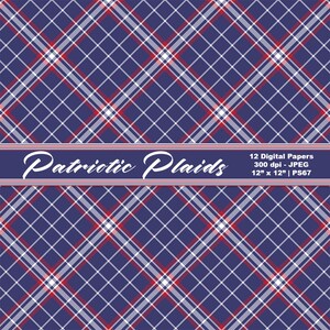 Patriotic Plaids Digital Backgrounds, 4th of July Patterned Paper ...