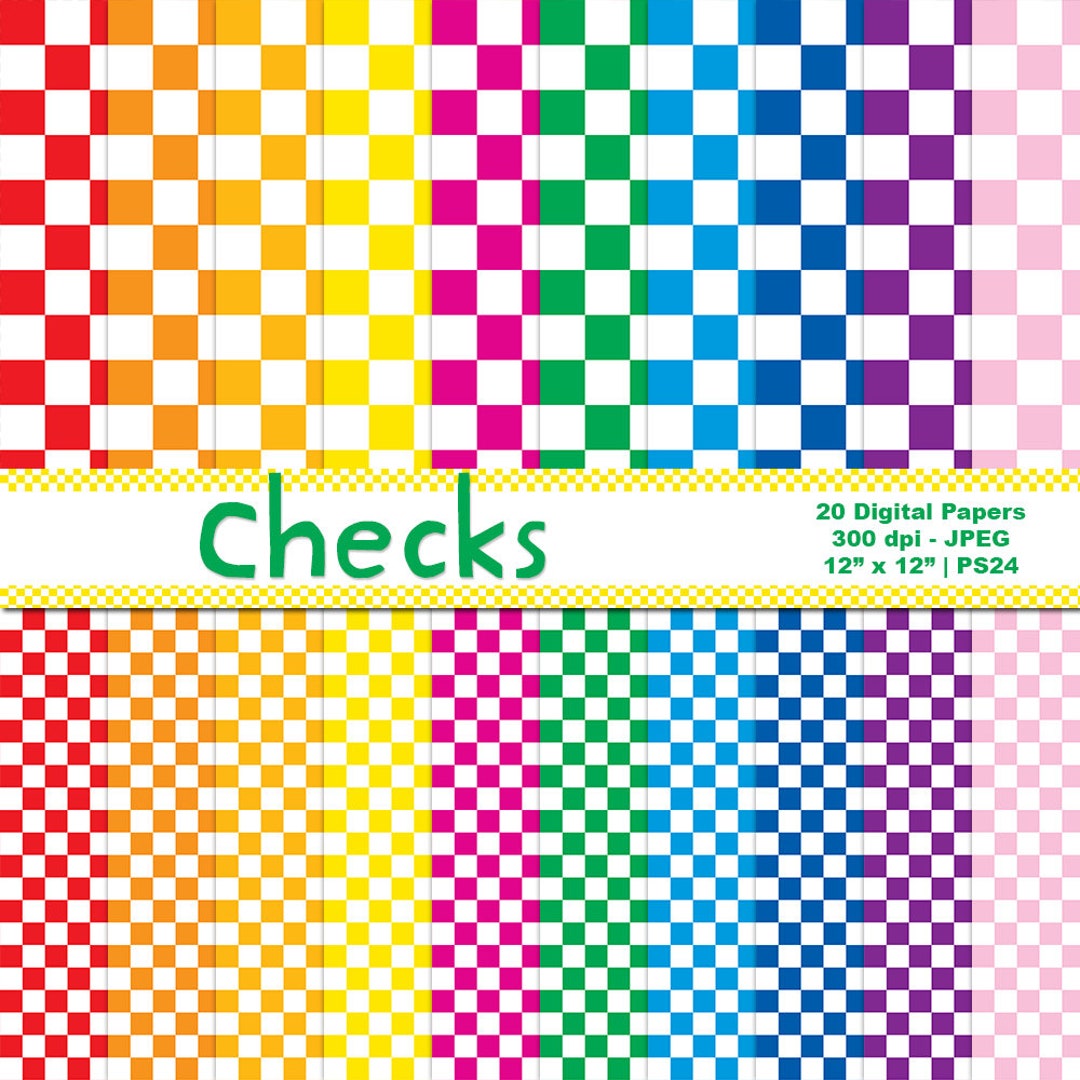 Checkered Digital Papers, Checkered Scrapbook Paper, Digital ...
