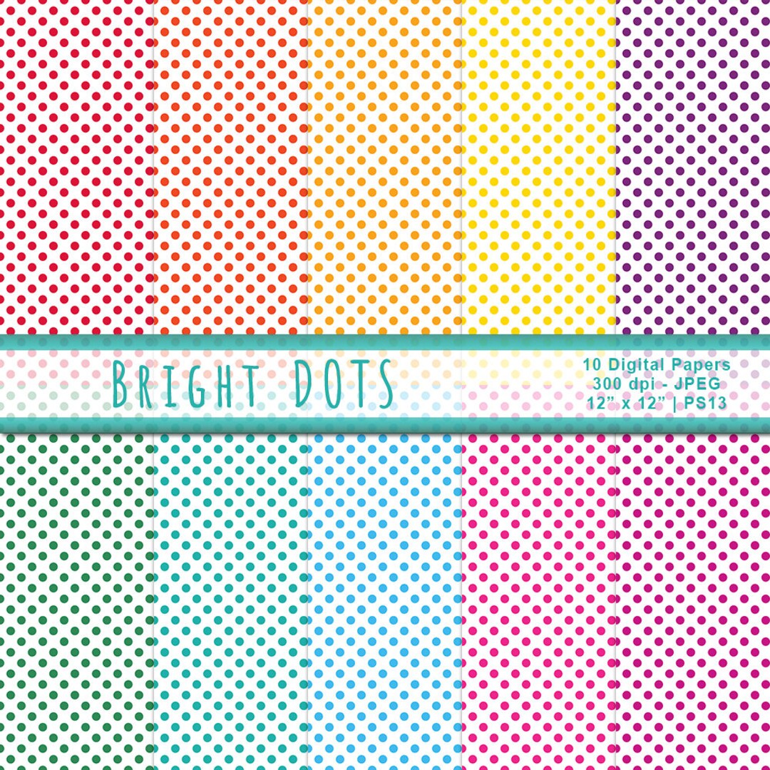 Bright Polka Dot Papers, Digital Polka Dot Paper, Polka Dots, Scrapbook ...