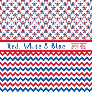 Red White & Blue Digital Paper, Patriotic Paper, Independence Day, July ...