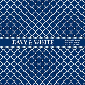 Navy & White Digital Papers, Digital Scrapbook Paper, Patterned Papers ...