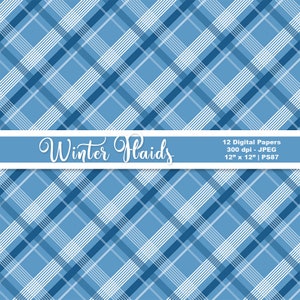Blue Winter Plaids, Digital Paper, Holiday Patterns, Christmas Paper ...