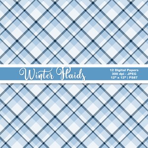 Blue Winter Plaids, Digital Paper, Holiday Patterns, Christmas Paper ...