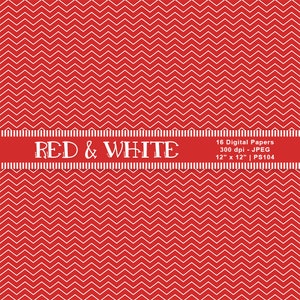 Red & White Paper, Digital Scrapbook Papers, Red Backgrounds, Patterned ...