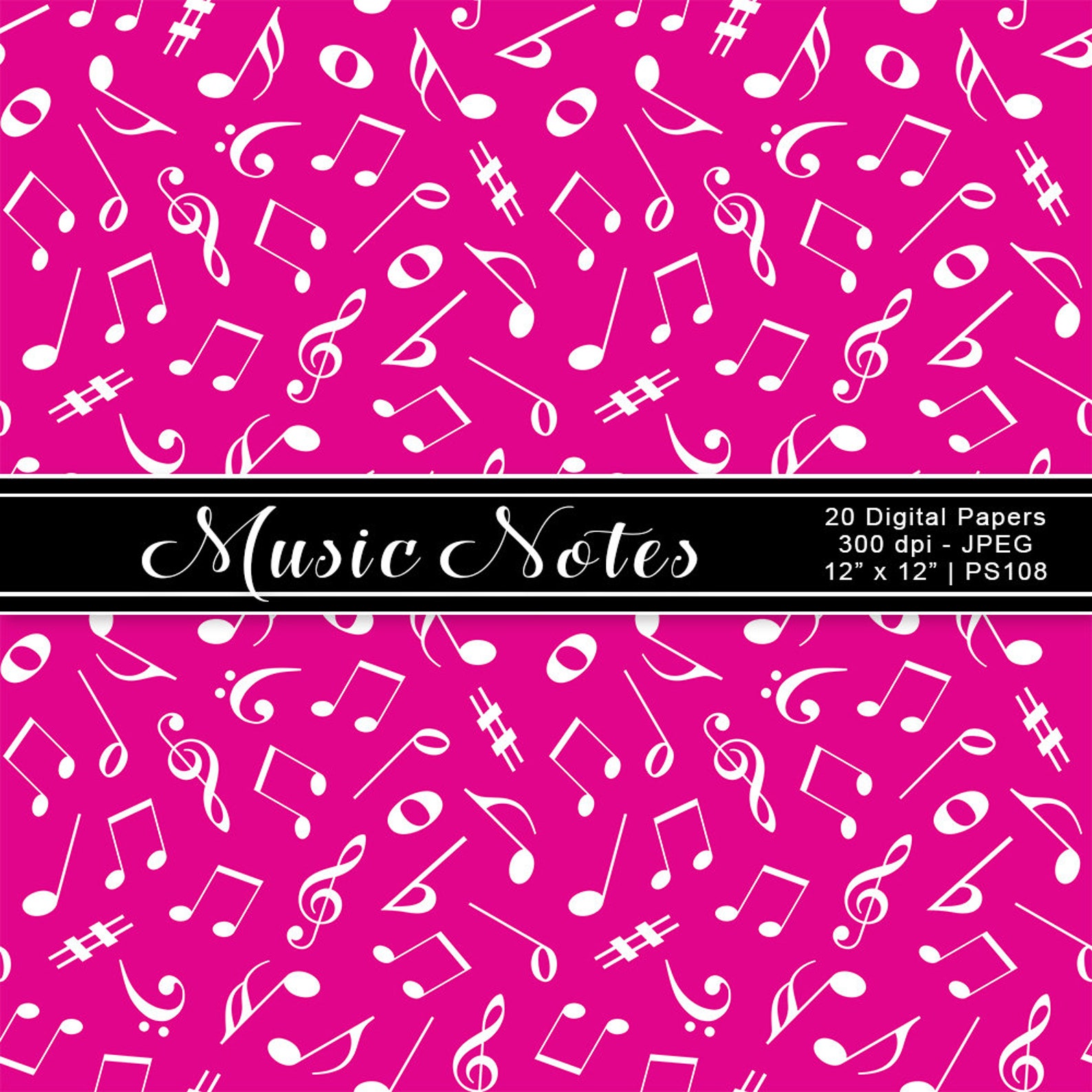 Music Notes Digital Paper Musical Note Scrapbook Paper | Etsy