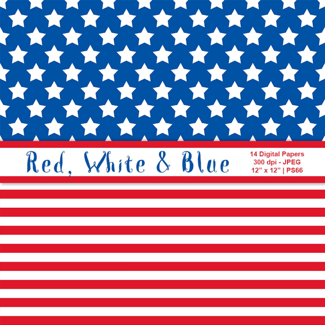 Red White & Blue Digital Paper Patriotic Paper Independence - Etsy