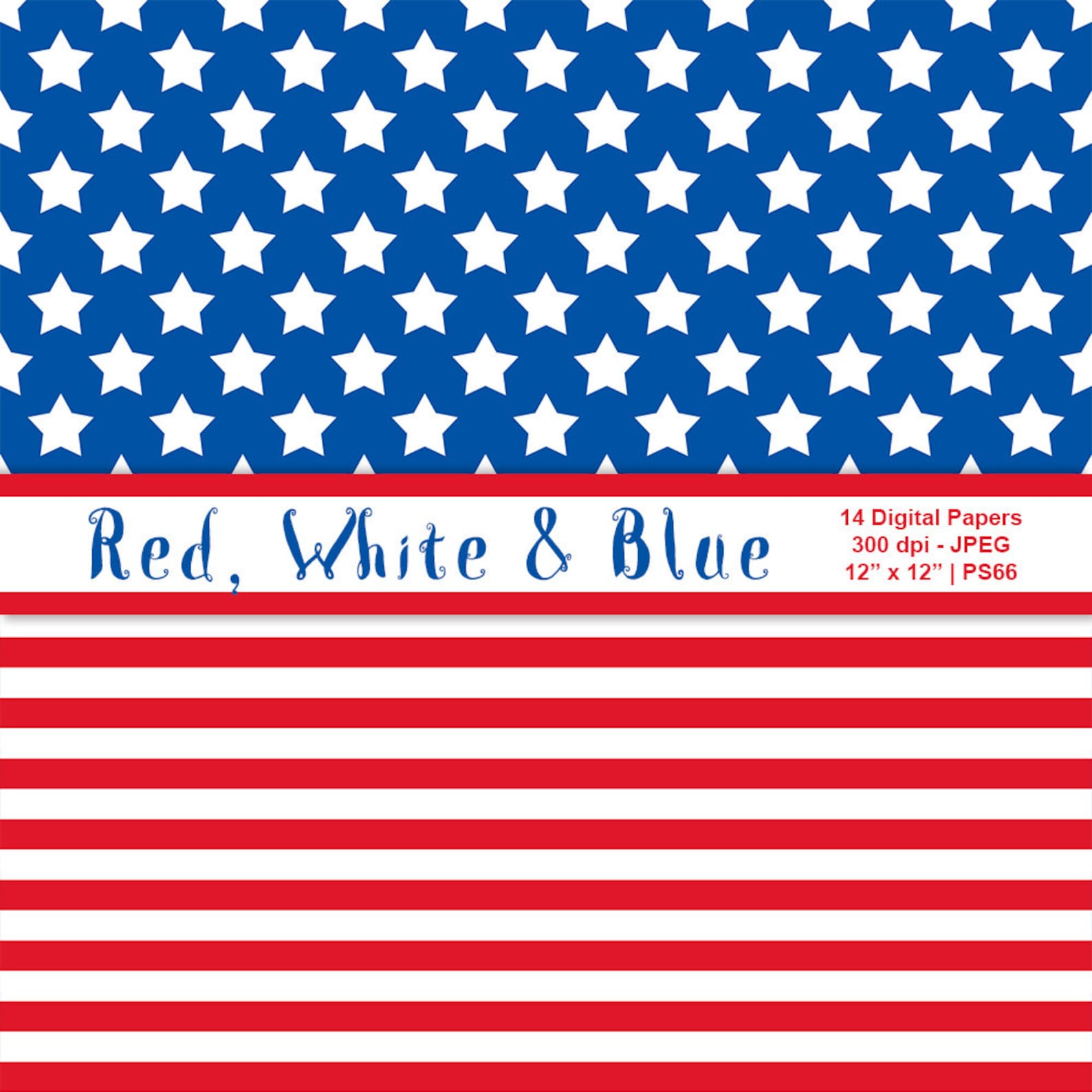 Red White & Blue Digital Paper, Patriotic Paper, Independence Day, July ...