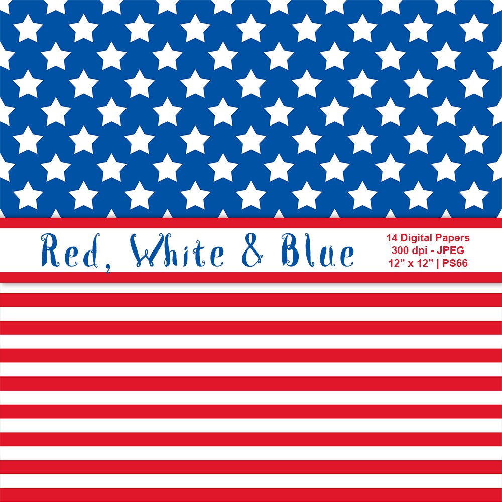 Red White & Blue Digital Paper, Patriotic Paper, Independence Day, July ...