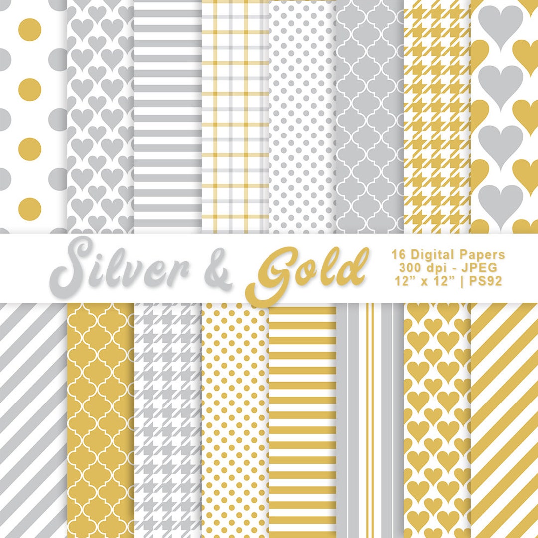 Silver and Gold Digital Paper, Scrapbook Patterns, Silver and Gold ...