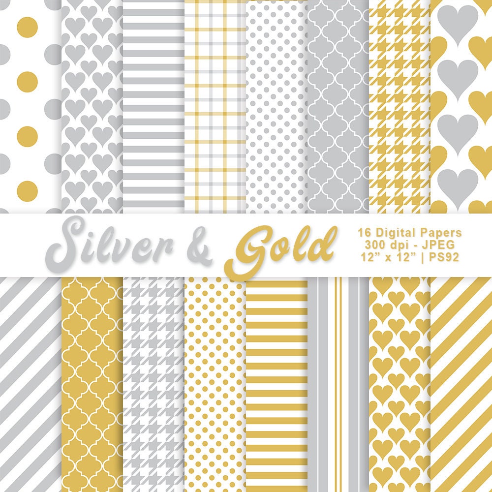 Silver and Gold Digital Paper Scrapbook Patterns Silver and - Etsy