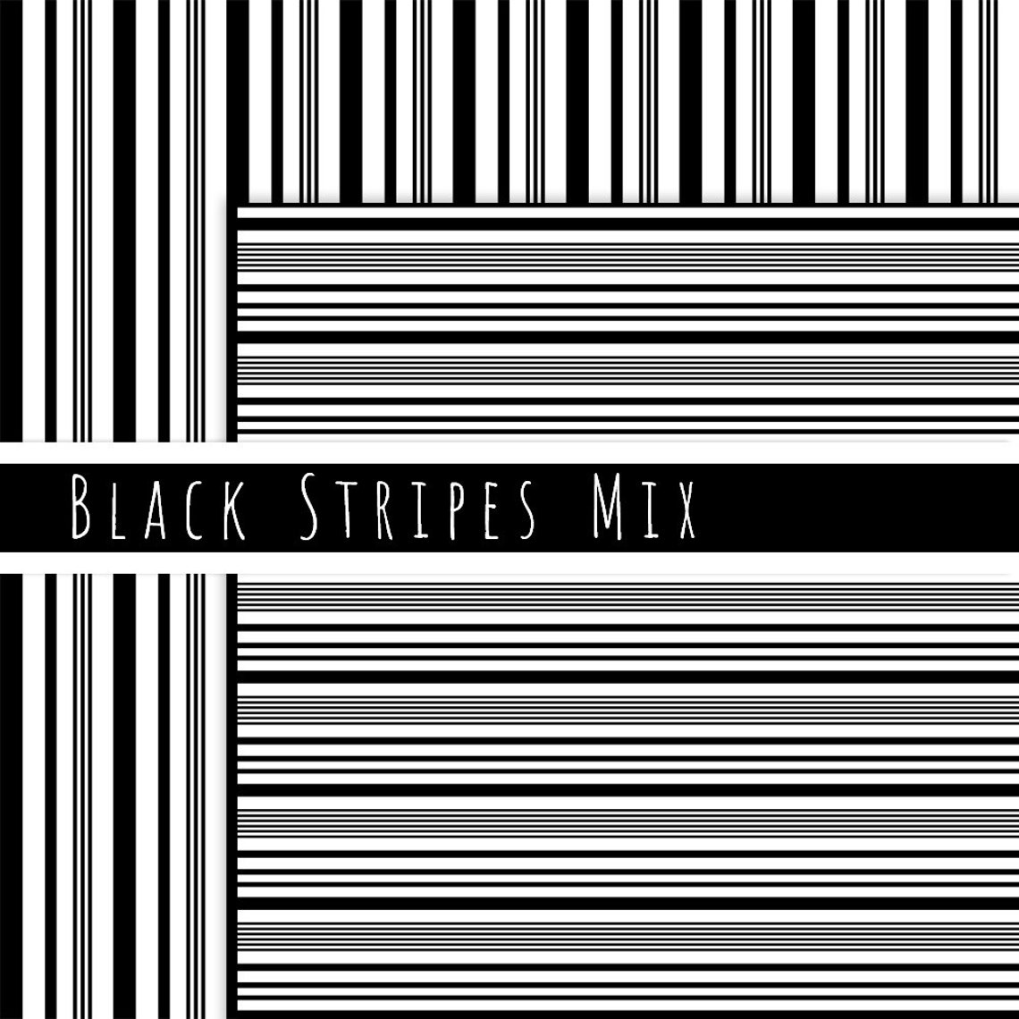 Black Stripes Mix, Digital Striped Papers, Striped Backgrounds, Black ...