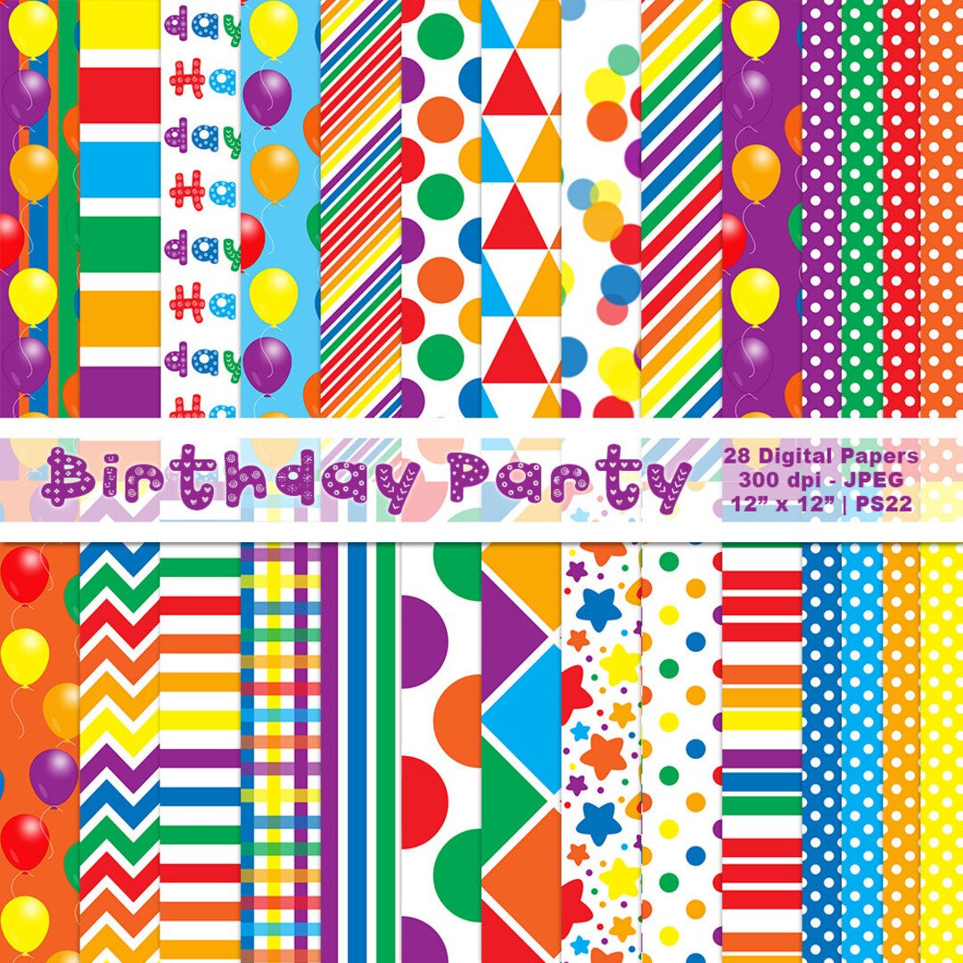 Birthday Party Digital Papers, Digital Party Paper, Balloon Papers ...