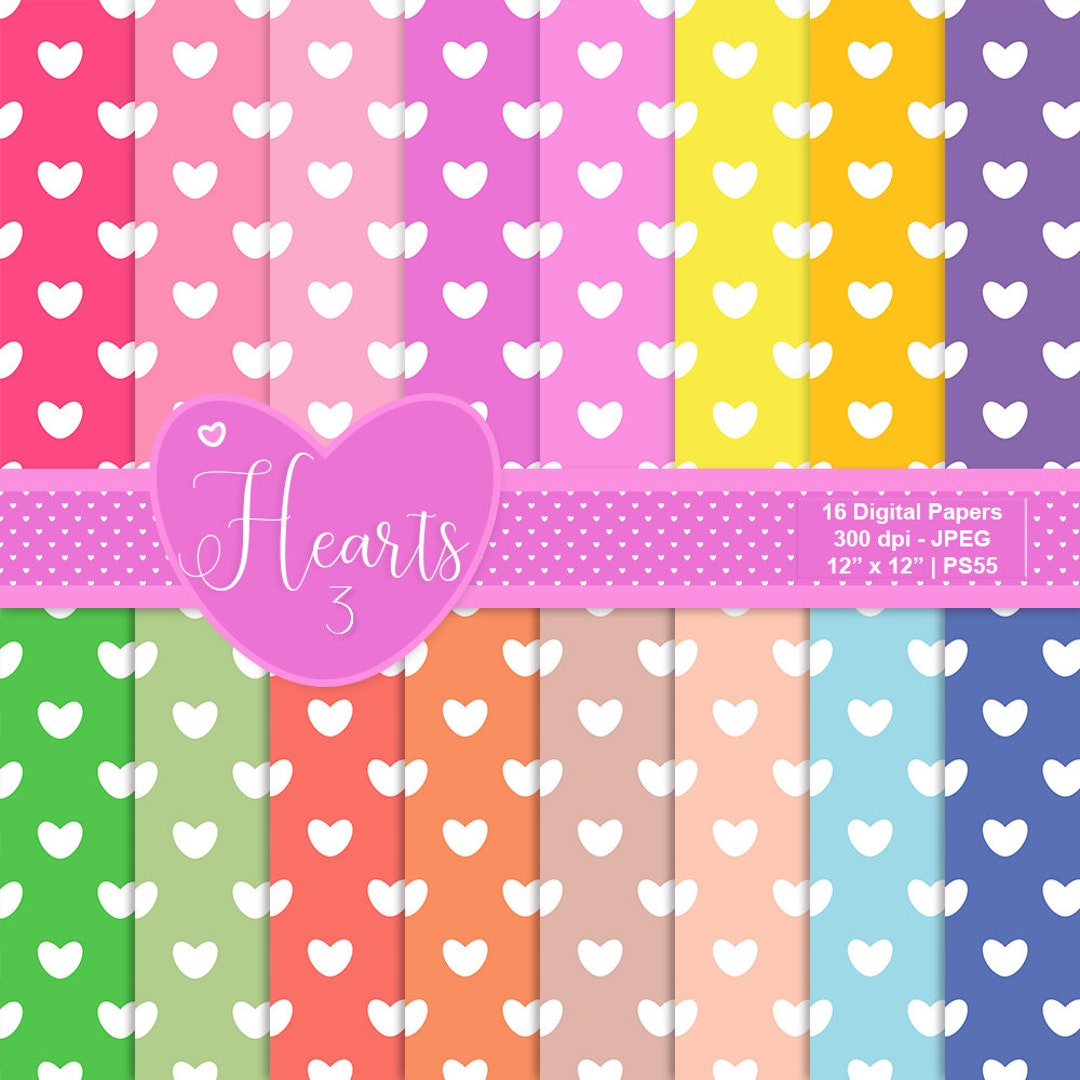 Hearts 3 Digital Papers, Heart Backgrounds, Digital Valentine Papers ...