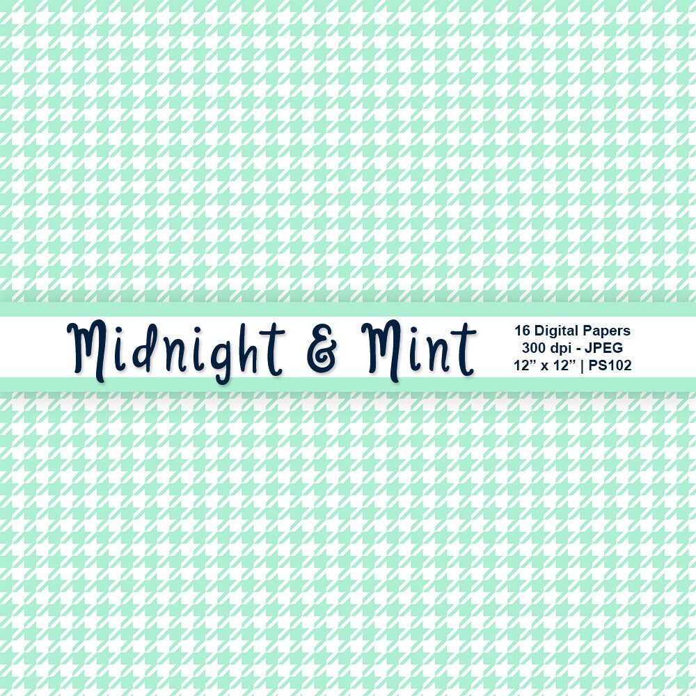 Midnight & Mint Digital Papers Deep Blue Patterns Mint Green | Etsy