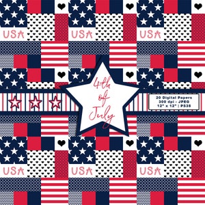 Patriotic 4th of July Digital Paper, Independence Day Digital Paper ...