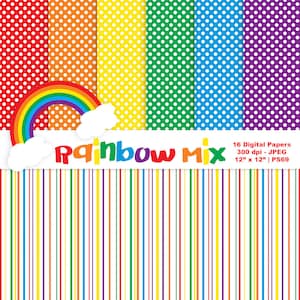 Rainbow Mix Digital Papers, Rainbow Clipart, Digital Rainbow ...