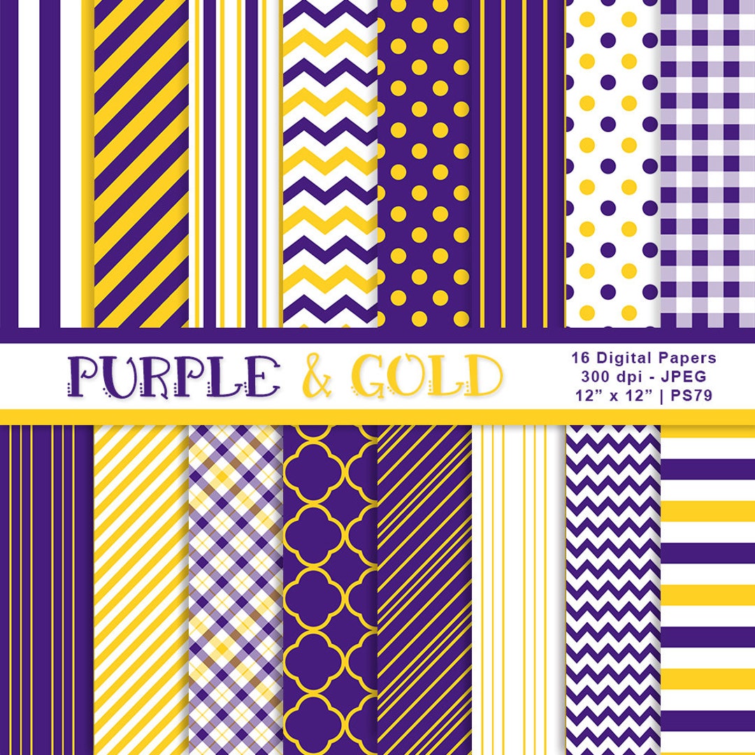 Purple & Gold Digital Papers, School Colors, Printable Digital ...