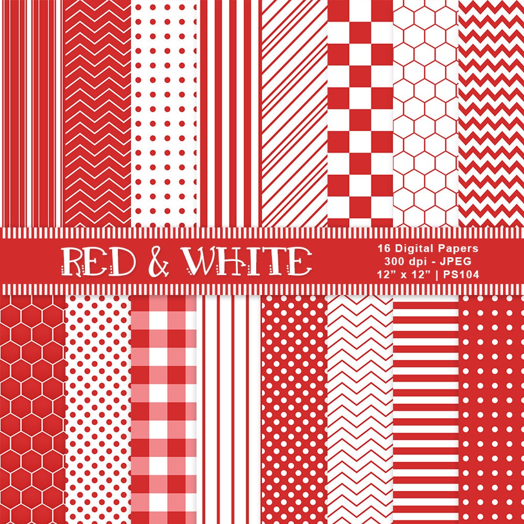 Red & White Paper, Digital Scrapbook Papers, Red Backgrounds, Patterned ...