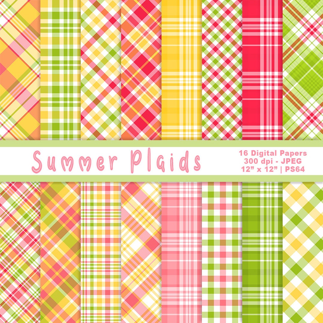 Summer Plaids Digital Paper, Plaid Background Paper, Printable Plaids ...