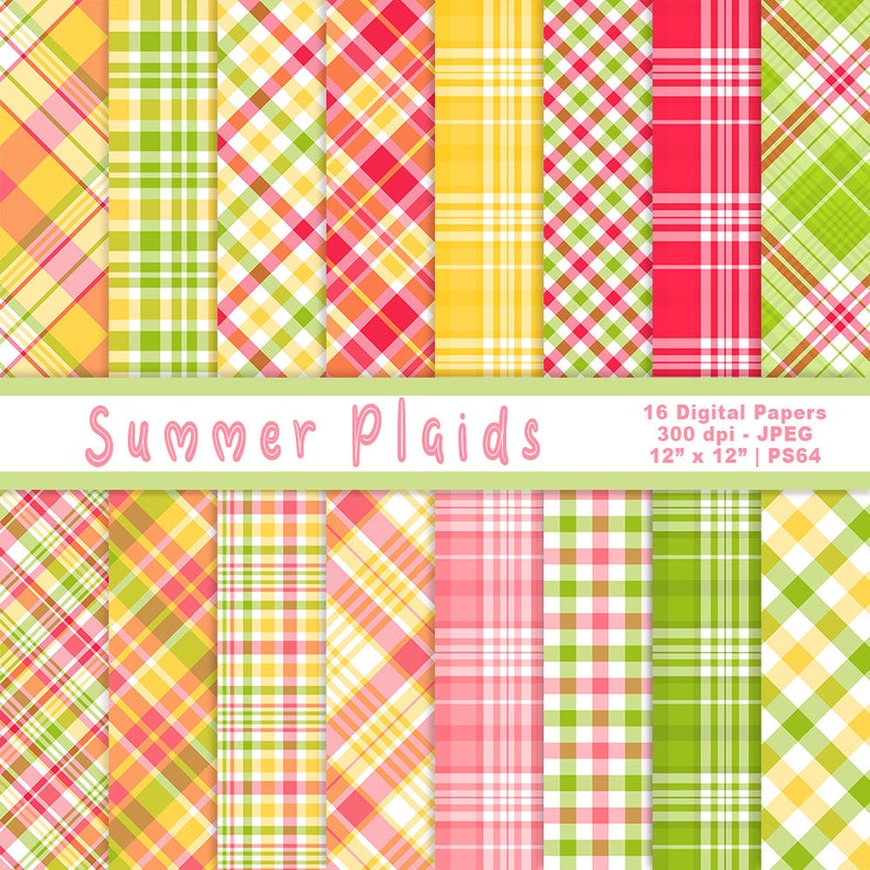 Summer Plaids Digital Paper Plaid Background Paper Printable - Etsy
