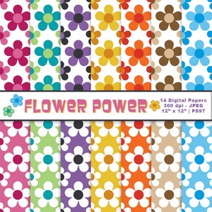 Flower Power Digital Paper, Flower Clipart, Floral Backgrounds, Flower ...
