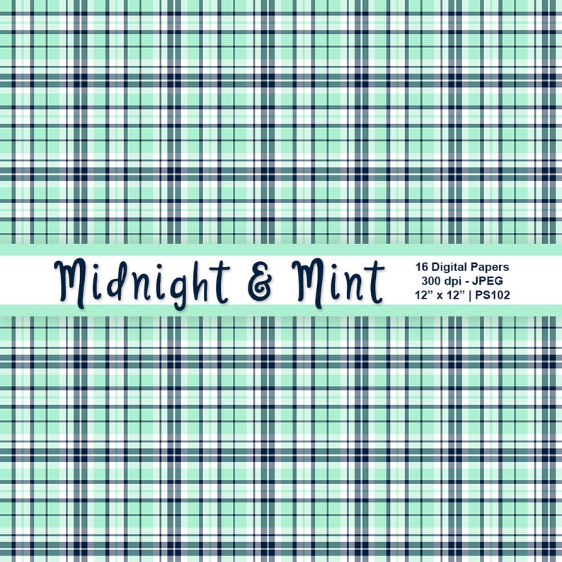 Midnight & Mint Digital Papers Deep Blue Patterns Mint Green - Etsy