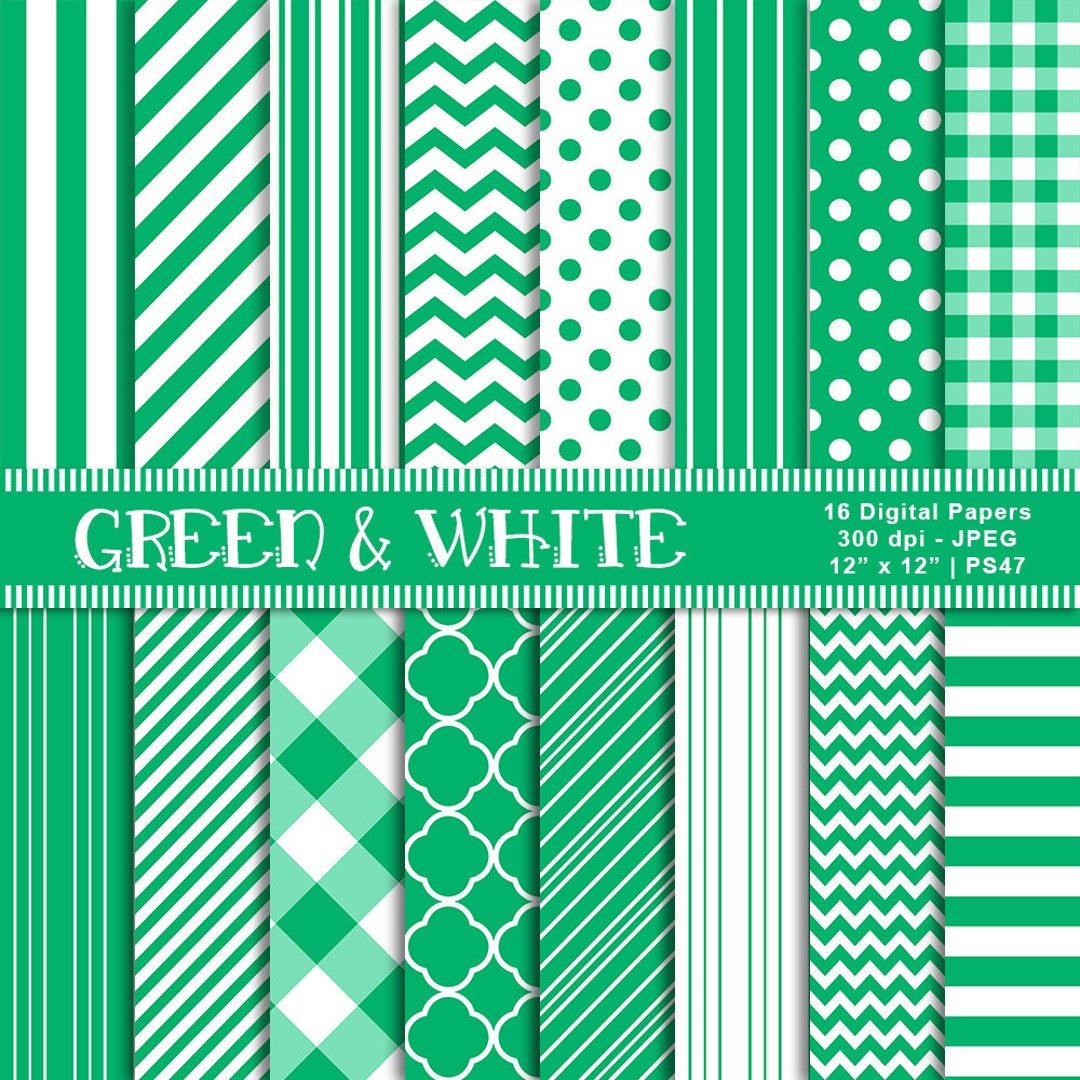 Green and White Digital Paper, Green Scrapbook Paper, Digital ...