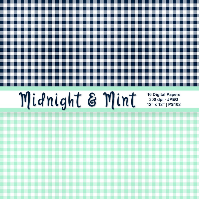 Midnight & Mint Digital Papers Deep Blue Patterns Mint Green - Etsy